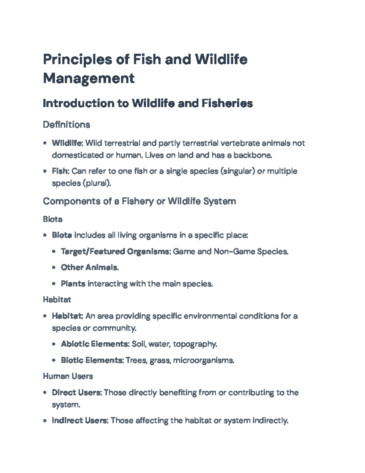 Principles of Fish and Wildlife Management: Ecosystems & Pop Dynamics ...