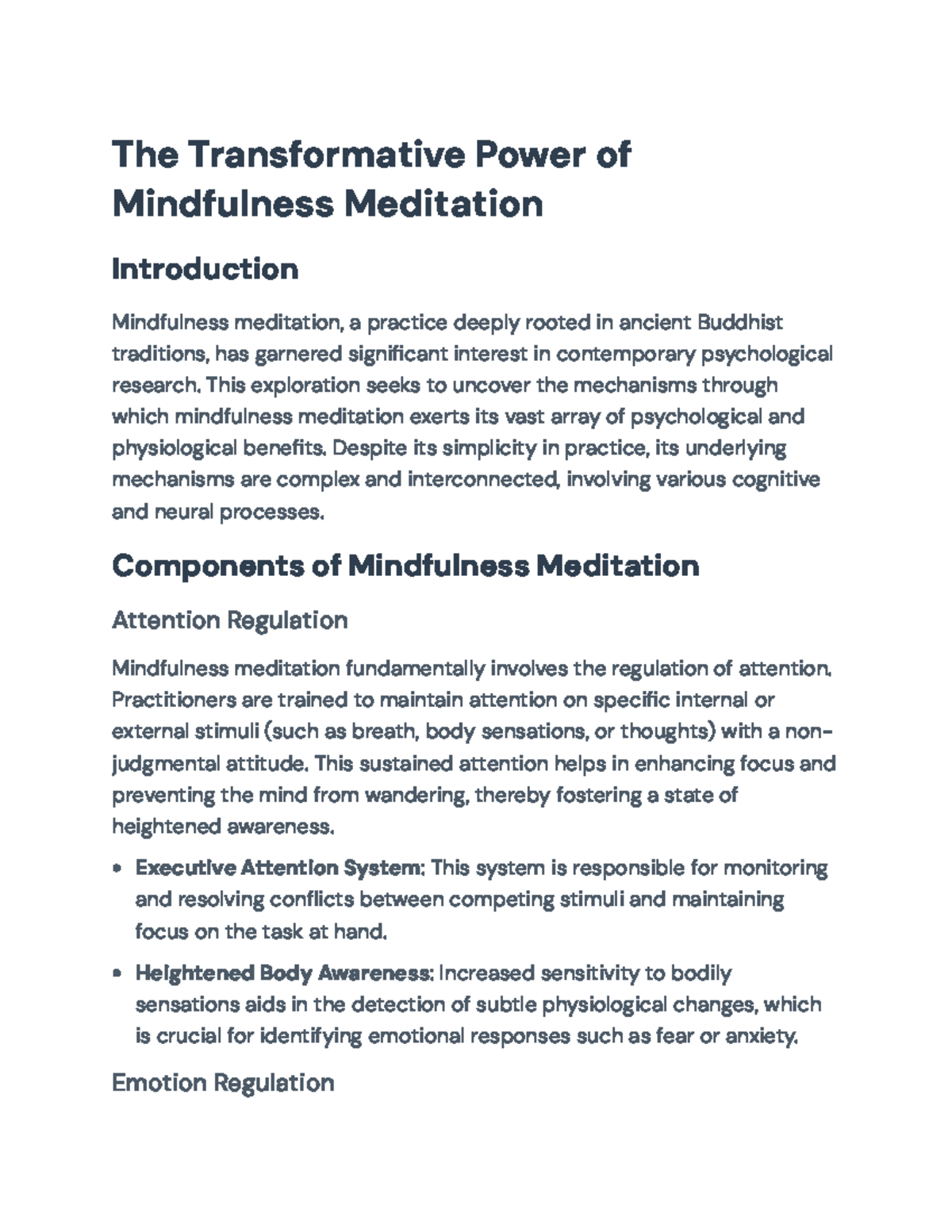 The Transformative Effects of Mindfulness Meditation: Benefits & Mechanisms - Studocu
