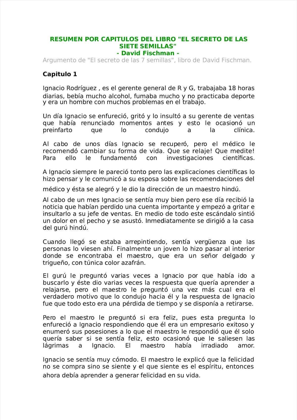 Resumen por Capítulos del Libro "Secreto de las Siete Semillas" de ...
