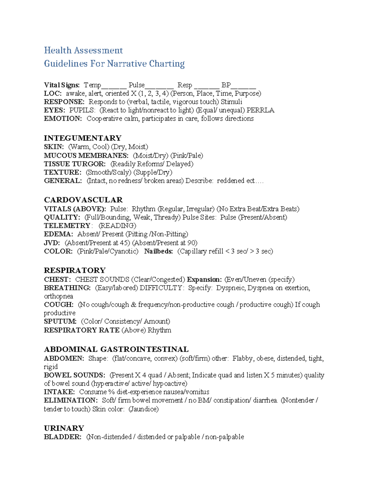 Health Assessment Guidelines for Vital Signs and Charting - Studocu