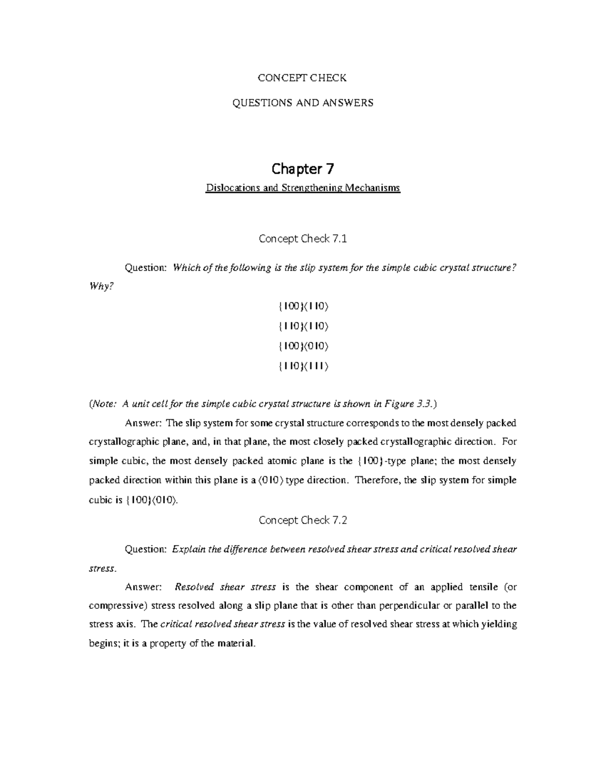 Concept check qa ch07-21 - CONCEPT CHECK QUESTIONS AND ANSWERS Chapter 7 Dislocations and - Studocu