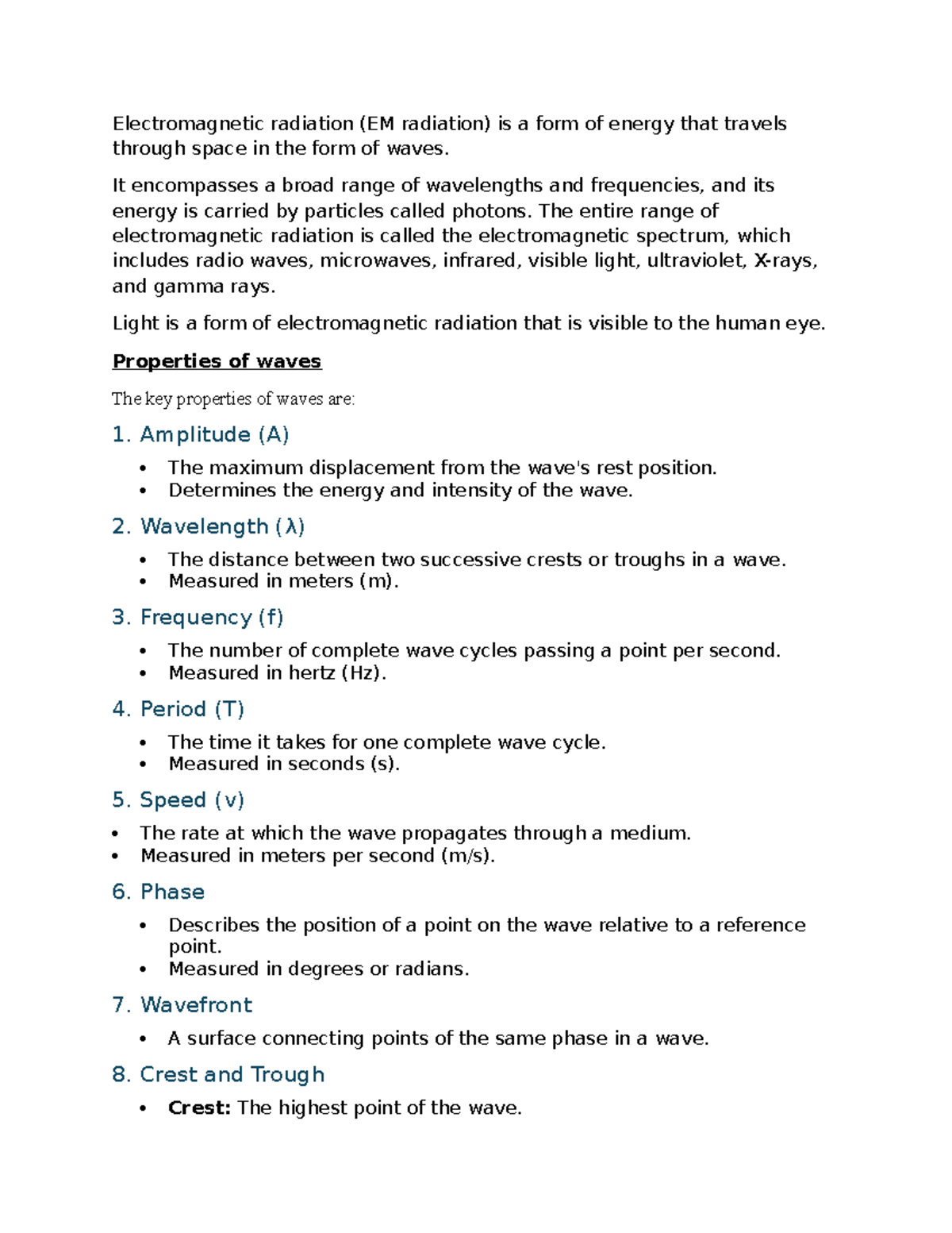 Phyc Waves - Study Notes for EM Radiation Concepts - Studocu