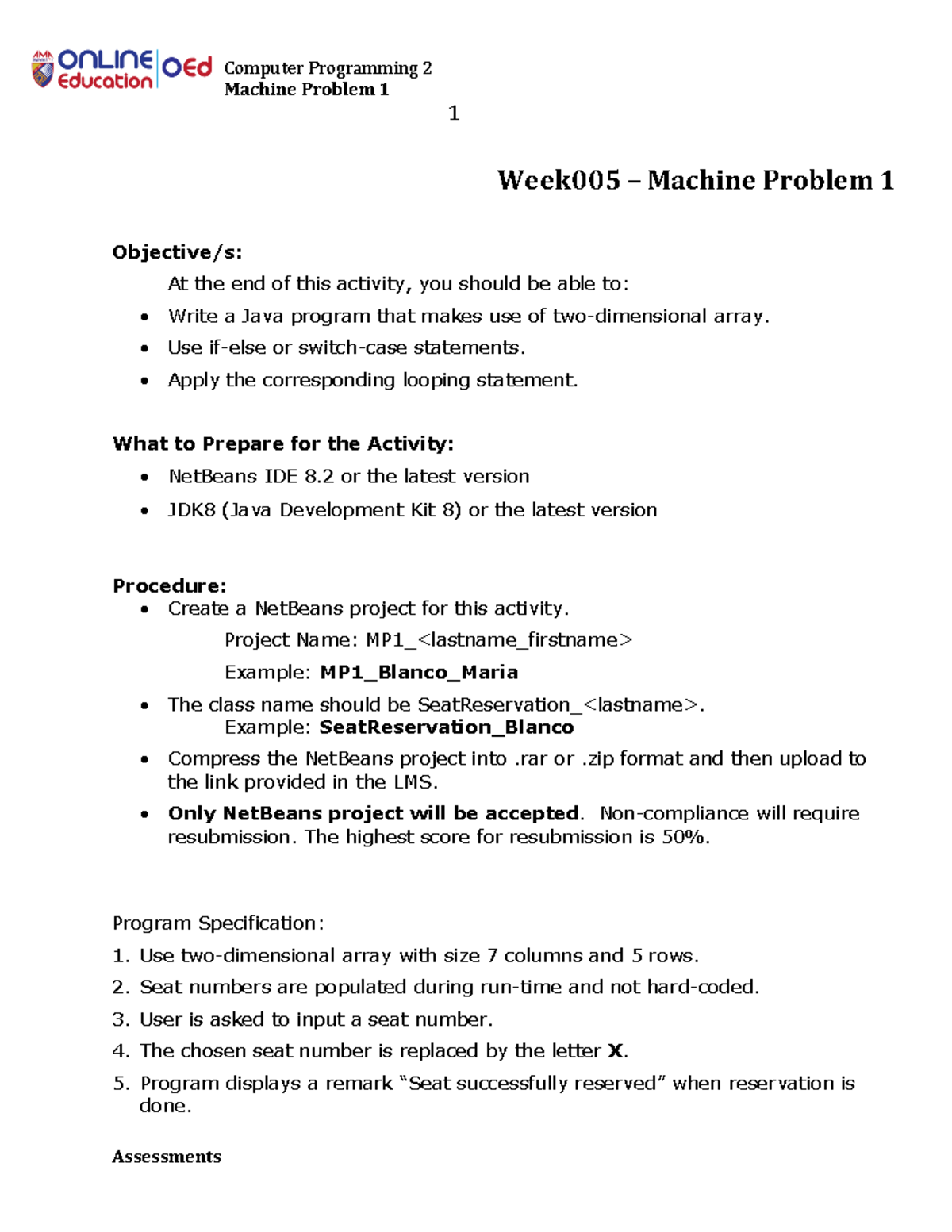 Week5-Machine Problem 1-09062021 - Computer Programming 2 Machine ...