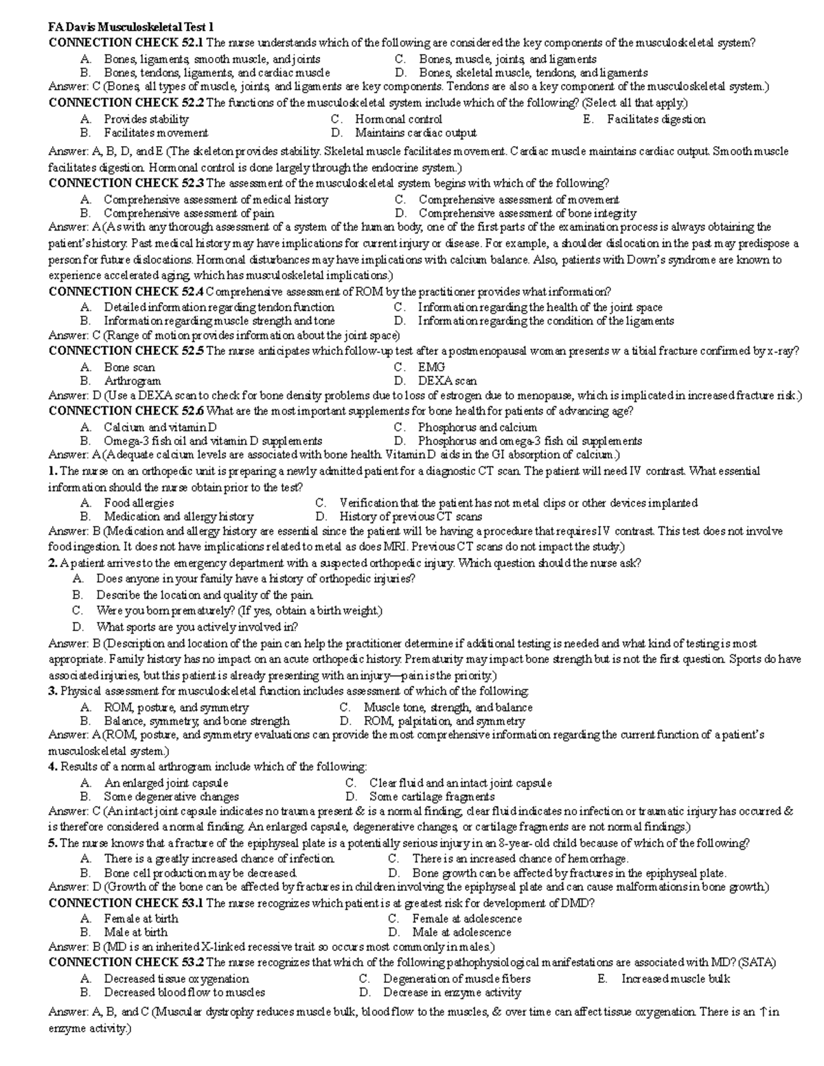 FA Davis Musculoskeletal Test 1 Study Guide and Key Concepts - Studocu