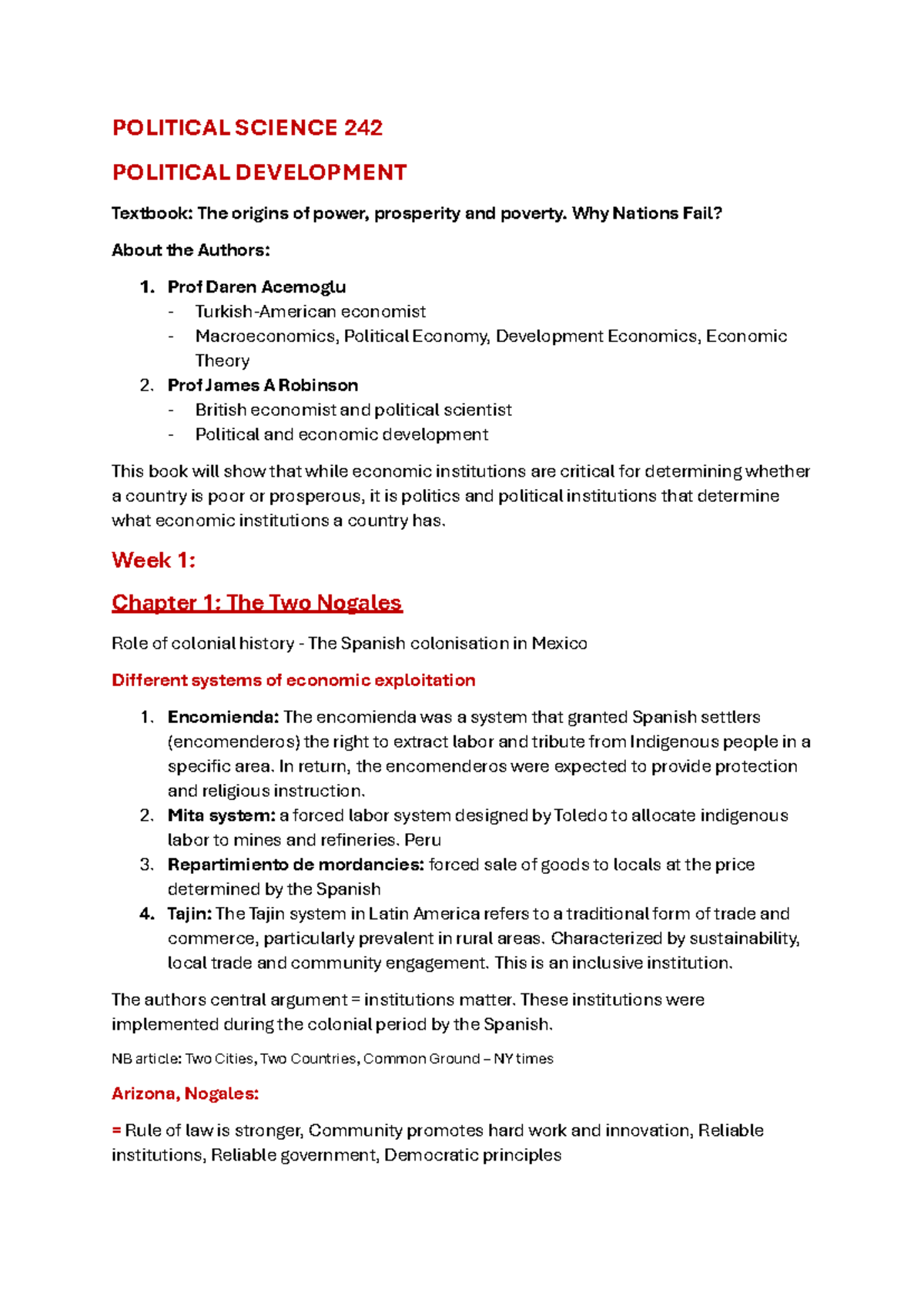 Poli Sci 242 - Political Development Lecture Notes and Insights - Studocu