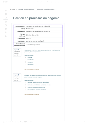 Examen quinto parcial (Segunda vuelta) - Gestión en procesos de negocio Pregunta 1 Sin responder ...