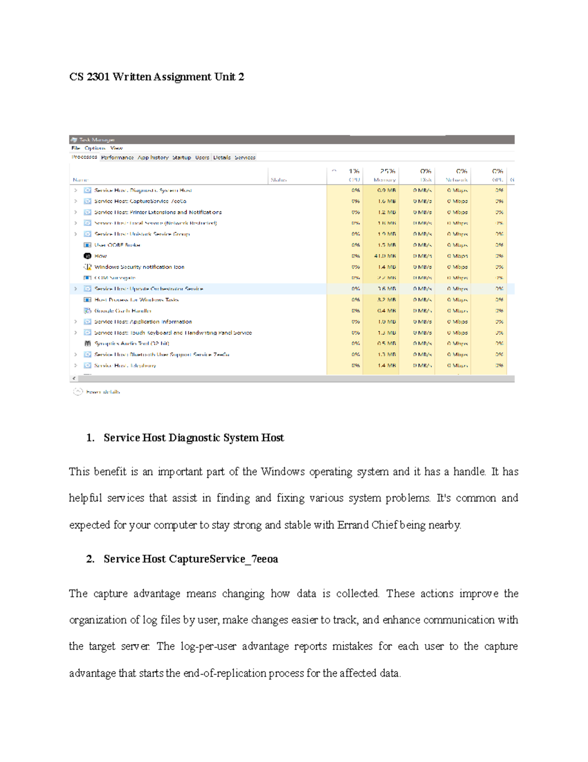 CS 2301 Written Assignment: Overview of Service Host Functions - Studocu