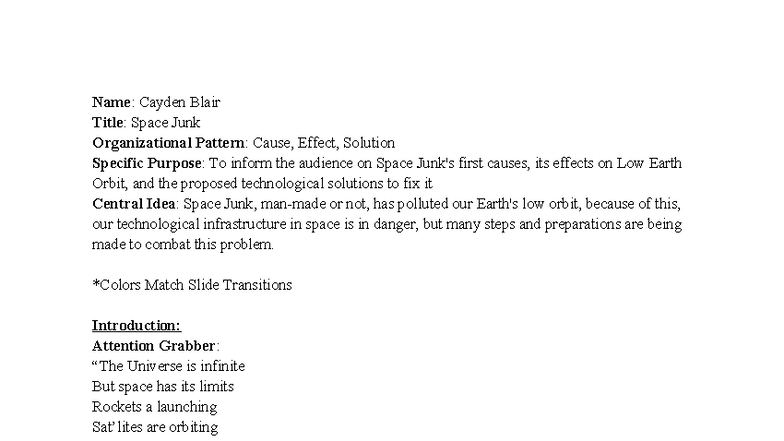 Cayden Blair - Informative Speech on Space Junk: Causes, Effects ...