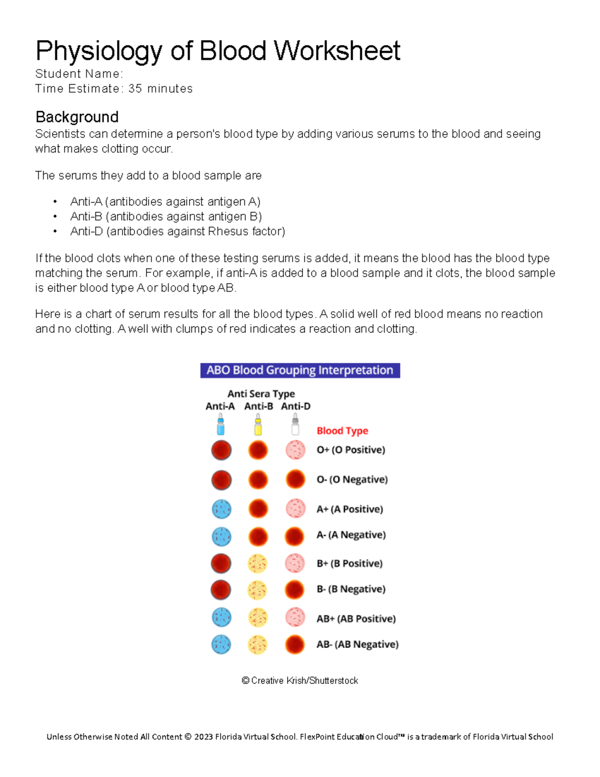 Physiology of the blood assignment and worksheet - Physiology of Blood Worksheet Student Name ...