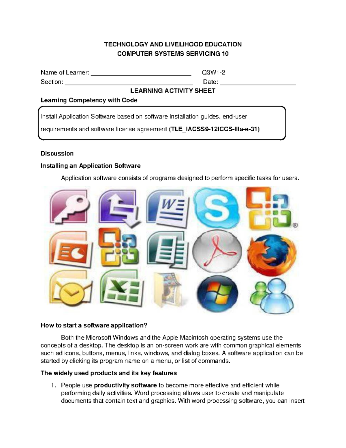 TLE 10 CSS Quarter 3 WEEK 1 - TECHNOLOGY AND LIVELIHOOD EDUCATION ...