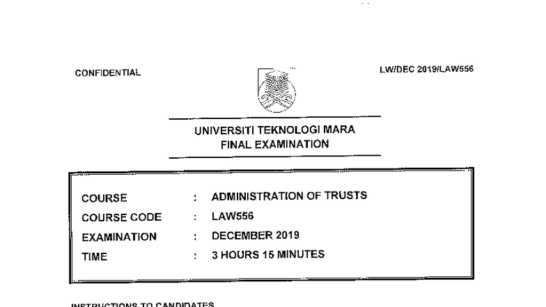 LAW556 Final Exam Paper - Administration of Trusts December 2019 - Studocu