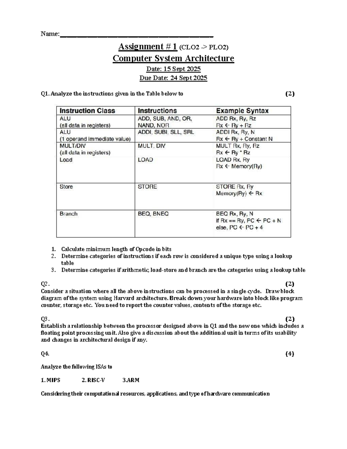 Assignment 1 (CLO2 PLO2) - Computer System Architecture Analysis - Studocu