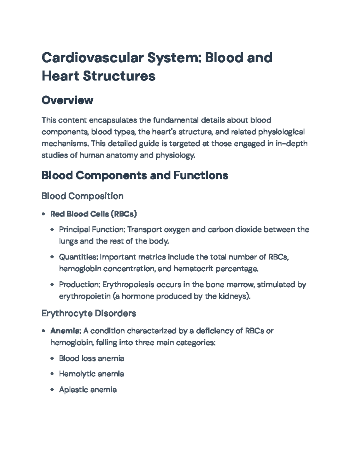 Detailed Overview of the Cardiovascular System: Blood and Heart ...