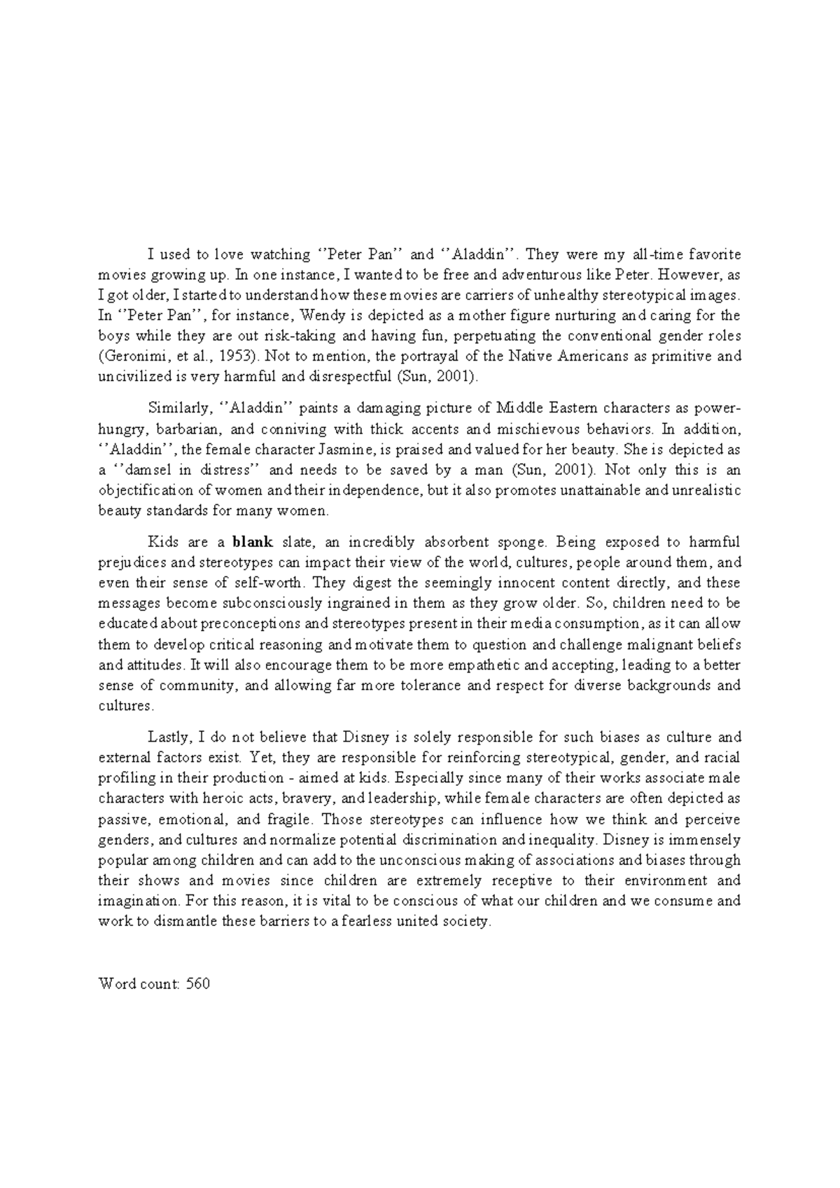 Analyzing Stereotypes in Disney Films: A Reflection Journal 307 - Studocu