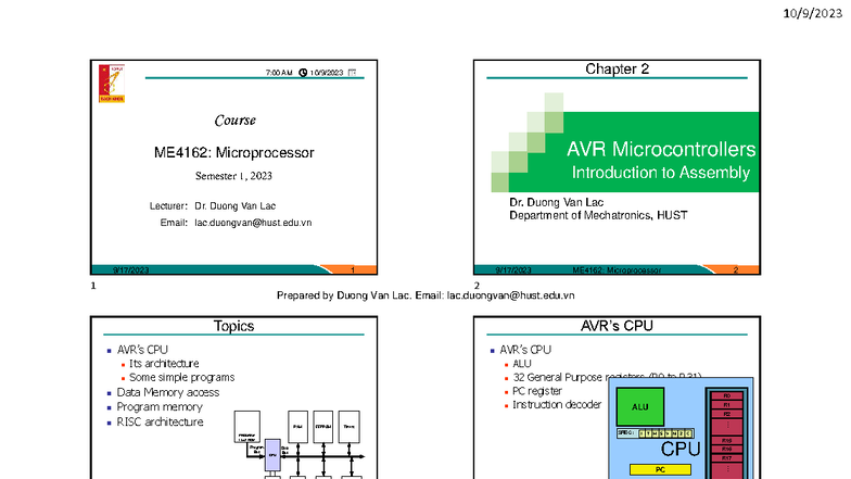 ME4162: Microprocessor Lecture 04 - AVR Architecture & Assembly Programming - Studocu