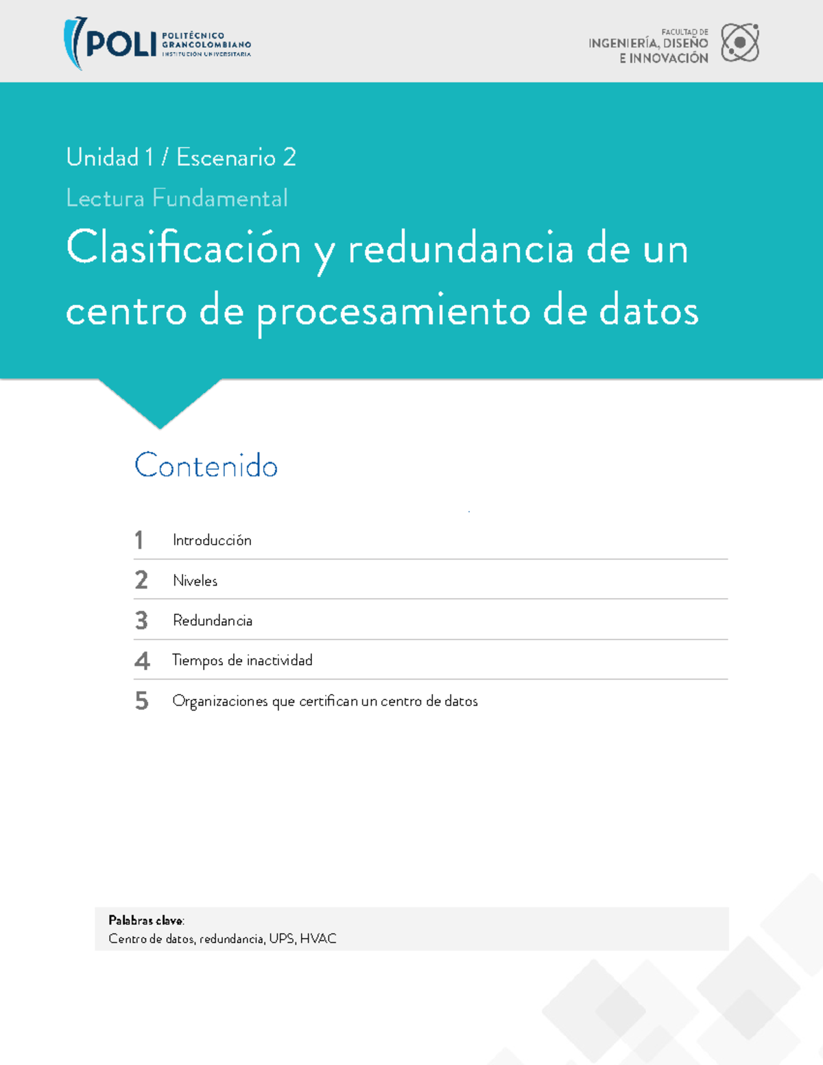 Clasificación y Redundancia de Centros de Datos - Unidad 1 / Escenario ...
