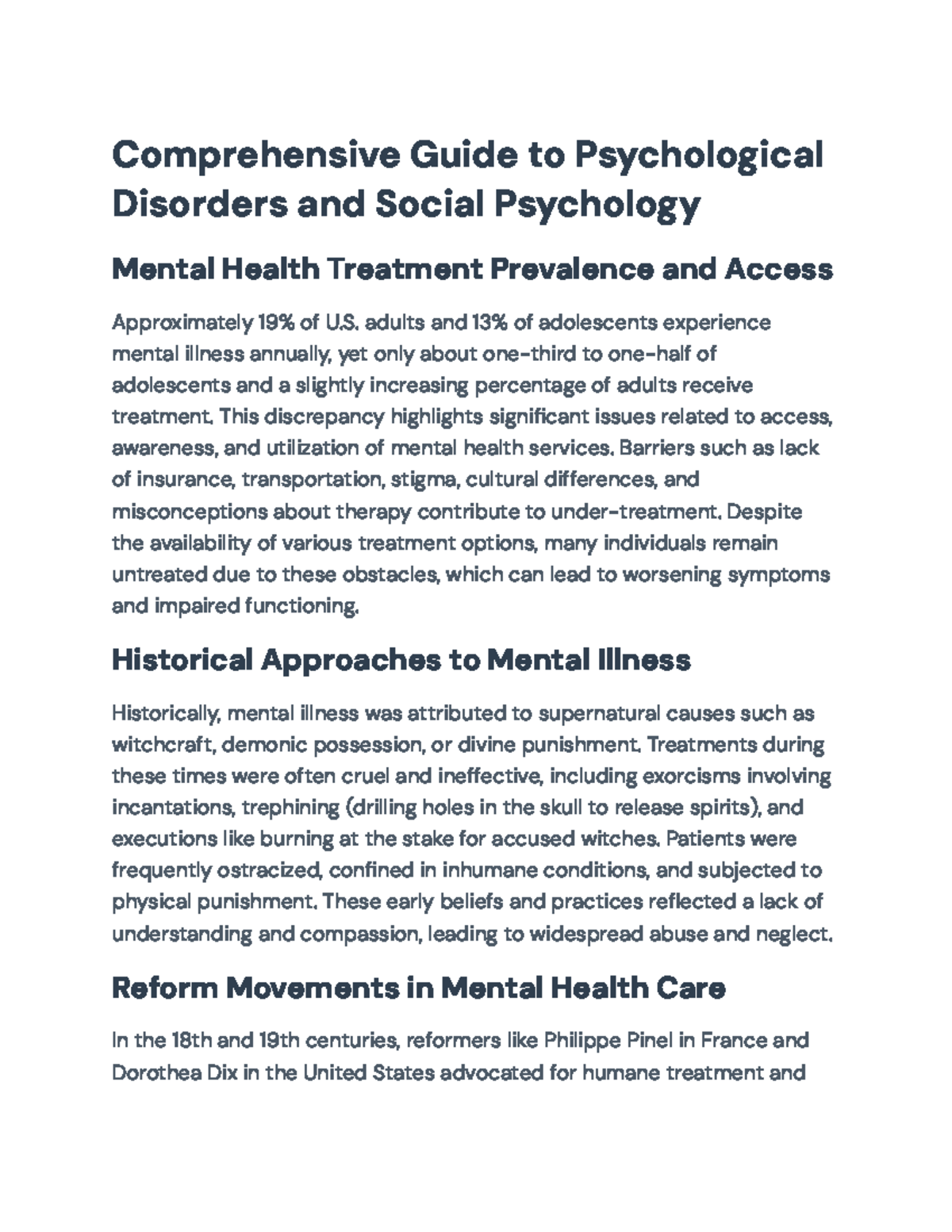 Comprehensive Overview of Psychological Disorders and Treatments ...