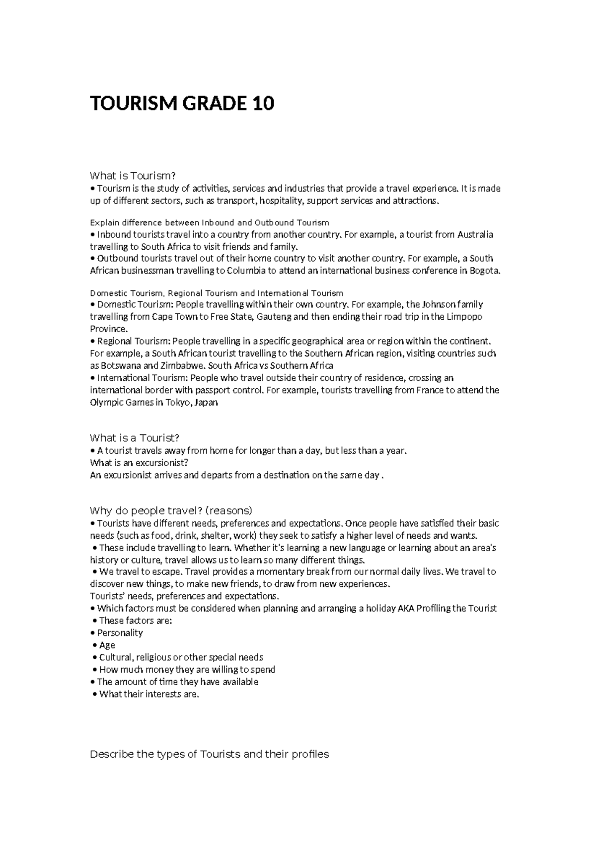 Tourism Grade 10: Understanding Key Concepts and Types of Tourists ...