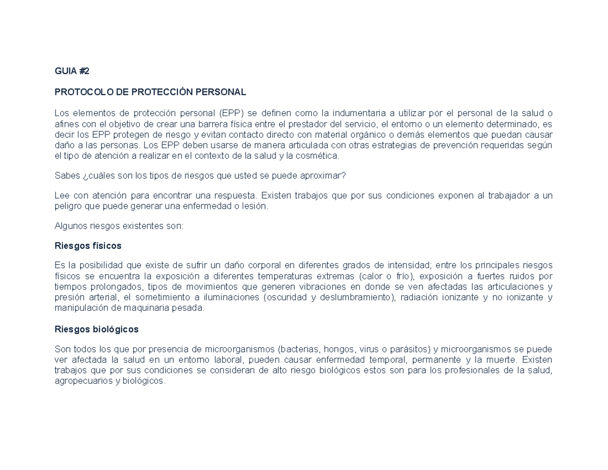 Guía Completa sobre Protocolo de EPP para Protección Personal - Studocu