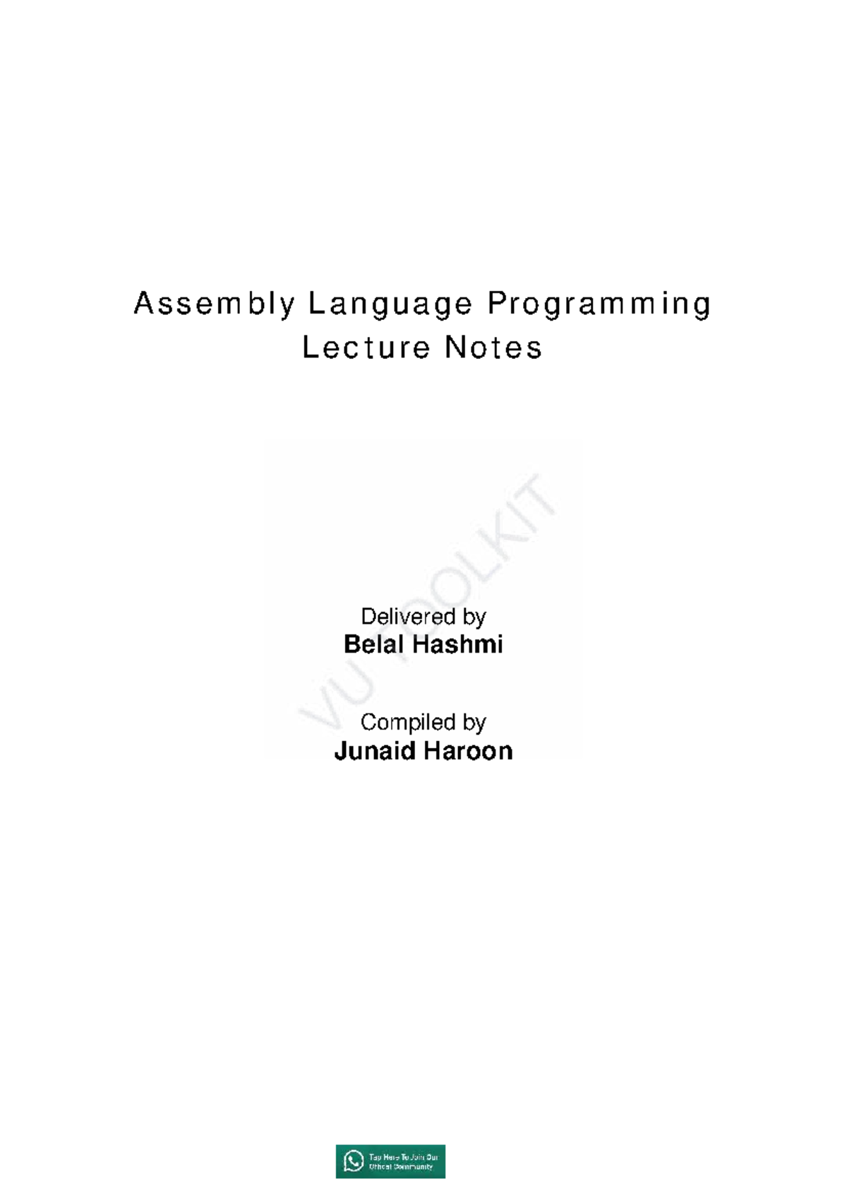 CS401 Assembly Language Programming Lecture Notes by Belal Hashmi - Studocu