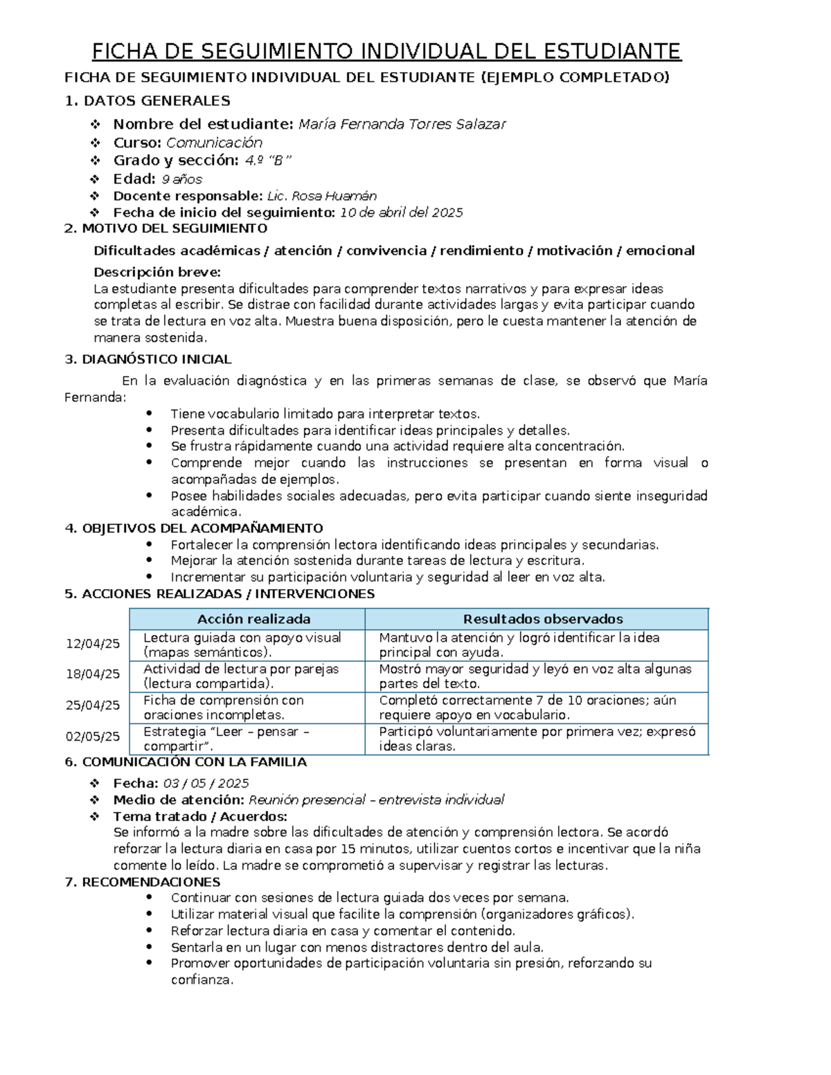FICHA DE SEGUIMIENTO Y ACOMPAÑAMIENTO DEL ESTUDIANTE - EJEMPLOS - Studocu