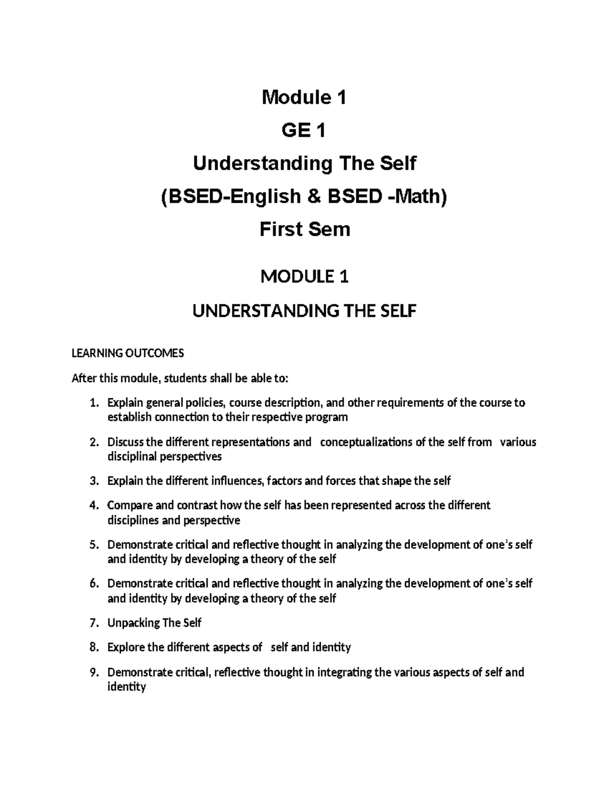 GE 1 Lesson: Exploring Representations and Conceptualizations of Self - Studocu