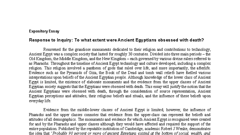 Year 10 History Source Investigation: Ancient Egyptians' Obsession with ...