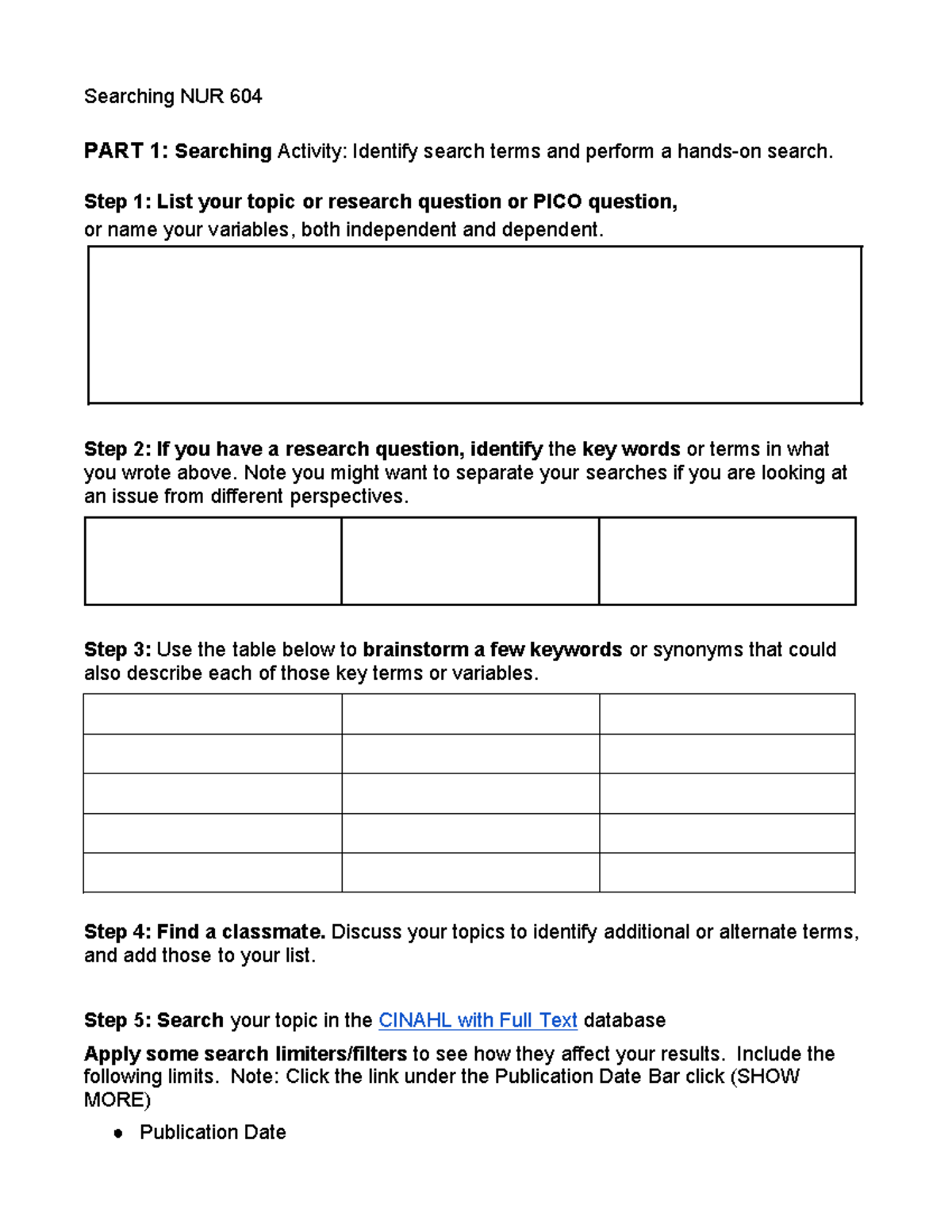 NUR 604 Library Worksheet - Searching NUR 604 PART 1: Searching ...