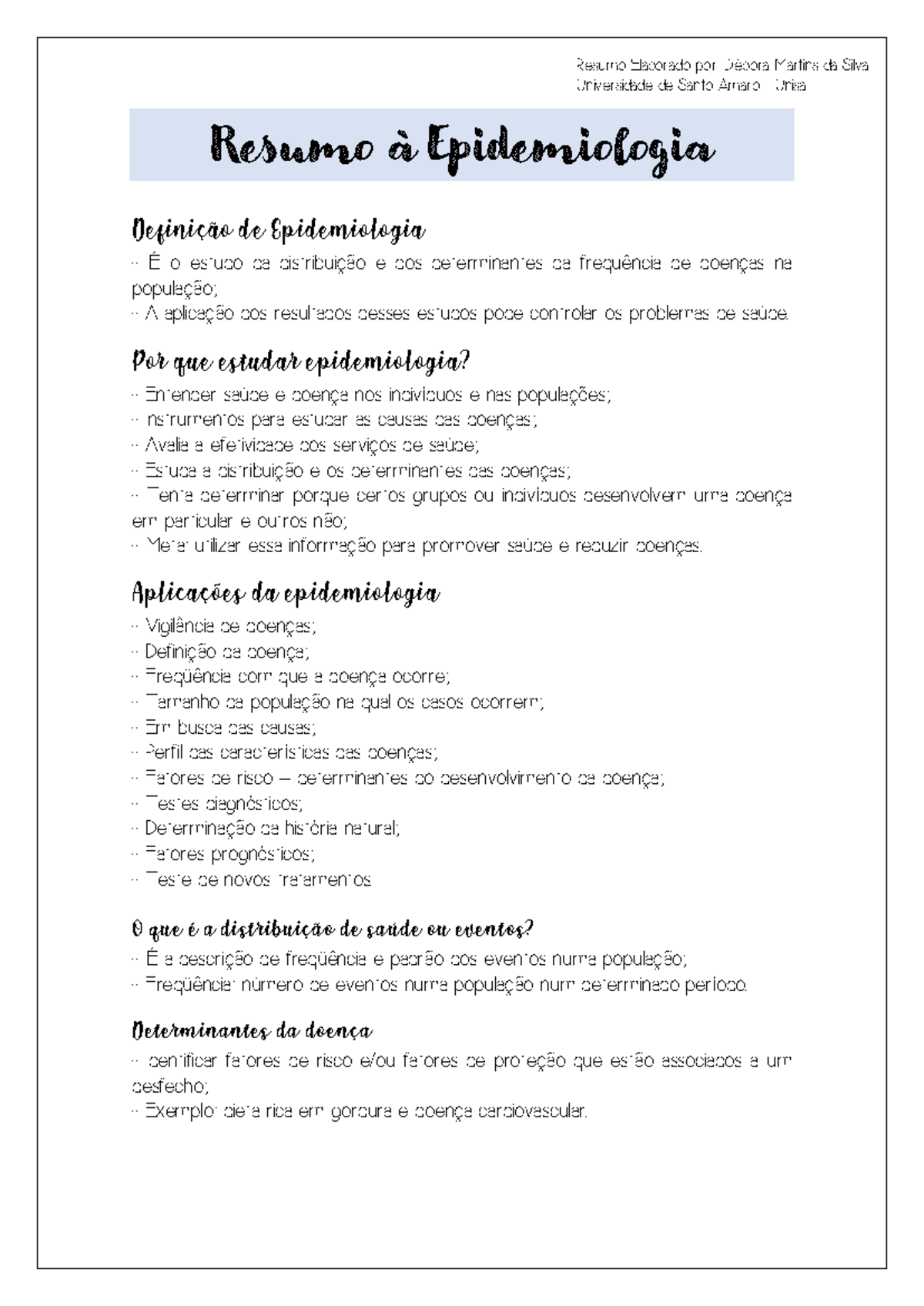 Resumo de Epidemiologia - Warning: TT: undefined function: 32 Warning: TT: undefined function ...