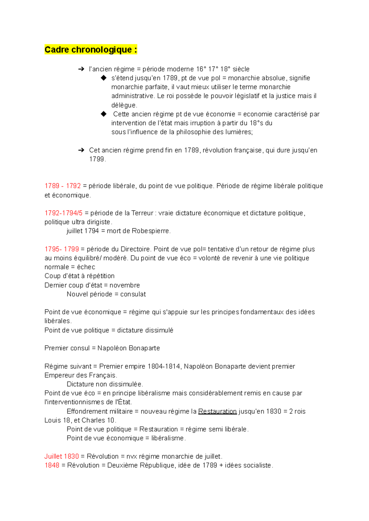 Cadre Chronologique : Notes de Cours 1ère Année sur la Période Moderne ...