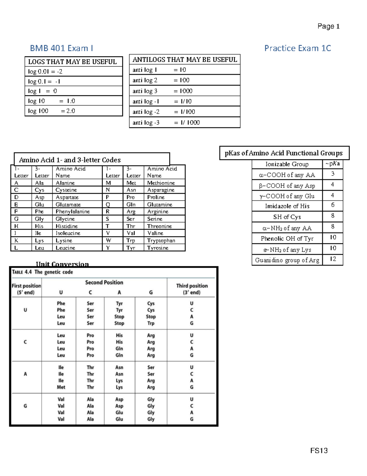BMB 401 Practice Exam 1C: Review Questions & Answer Key - Studocu