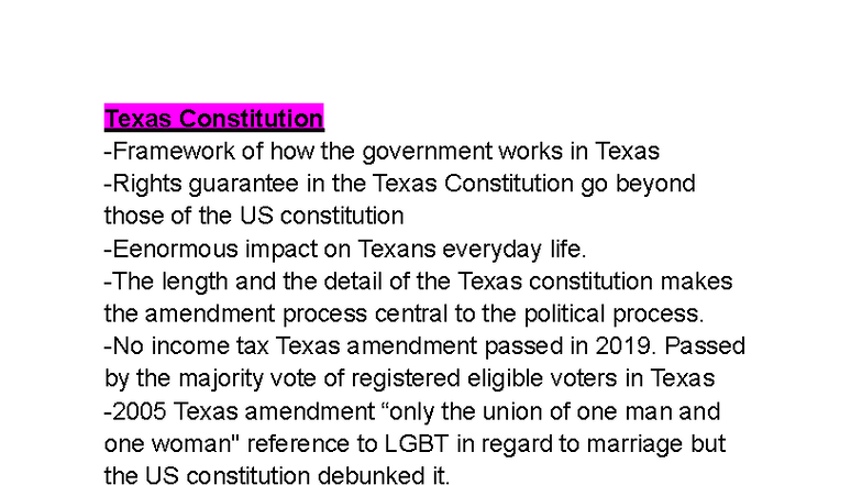 Texas Government: Overview of the TX Constitution & Its Impact - Studocu