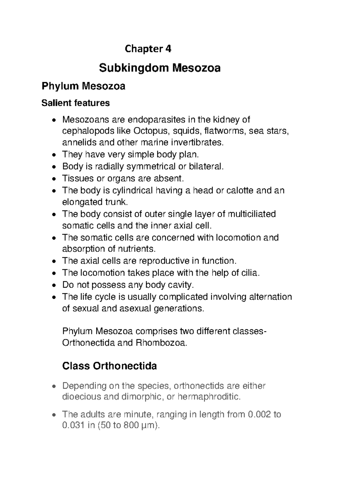 Chapter 4 subkingdom Mesozoa - Chapter 4 Subkingdom Mesozoa Phylum ...