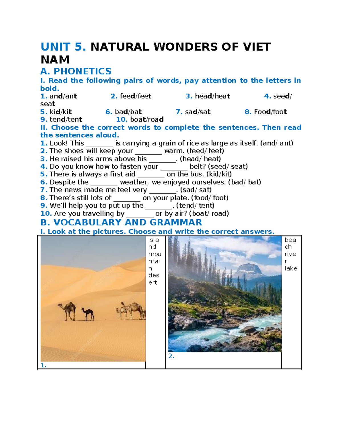 Bài tập tiếng Anh 6 Global: Natural Wonders Lesson 5 (Unit 5) - Studocu