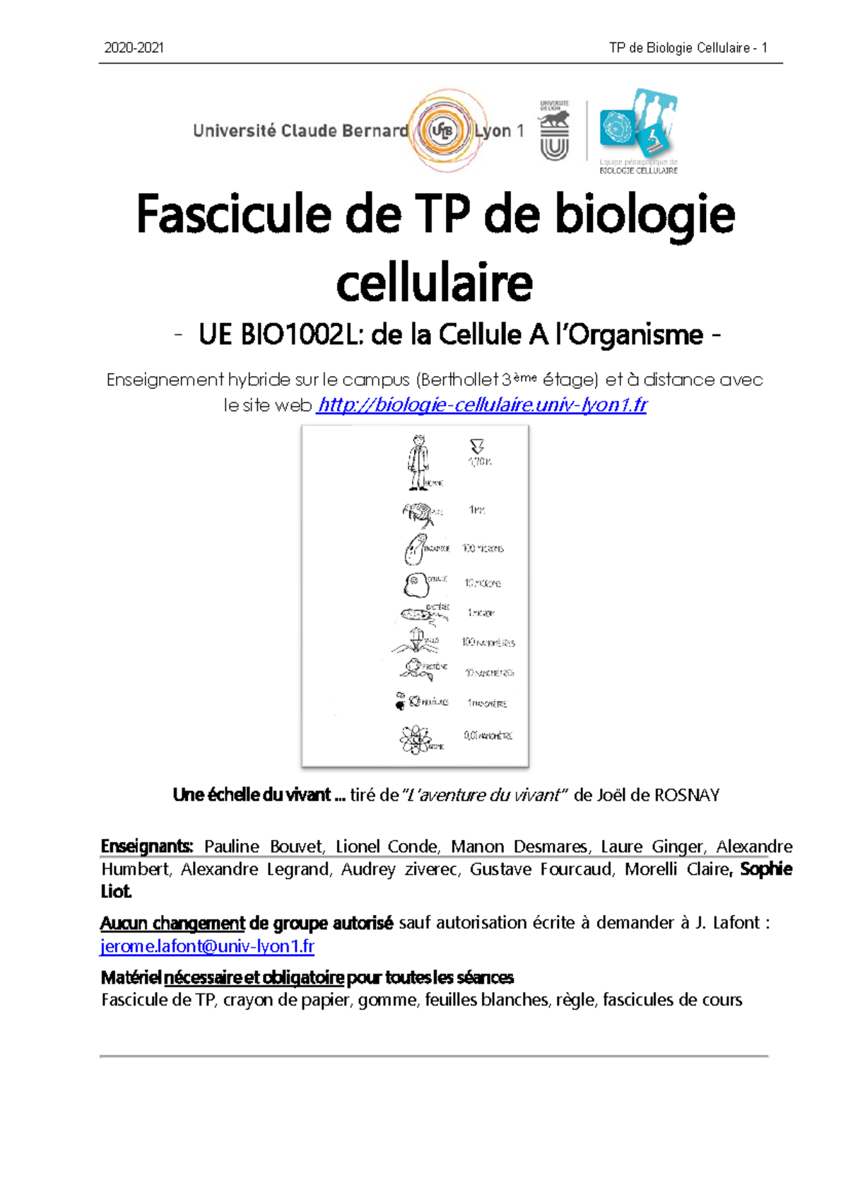 Fascicule biocell-L1-janvier 2021 - Fascicule de TP de biologie ...