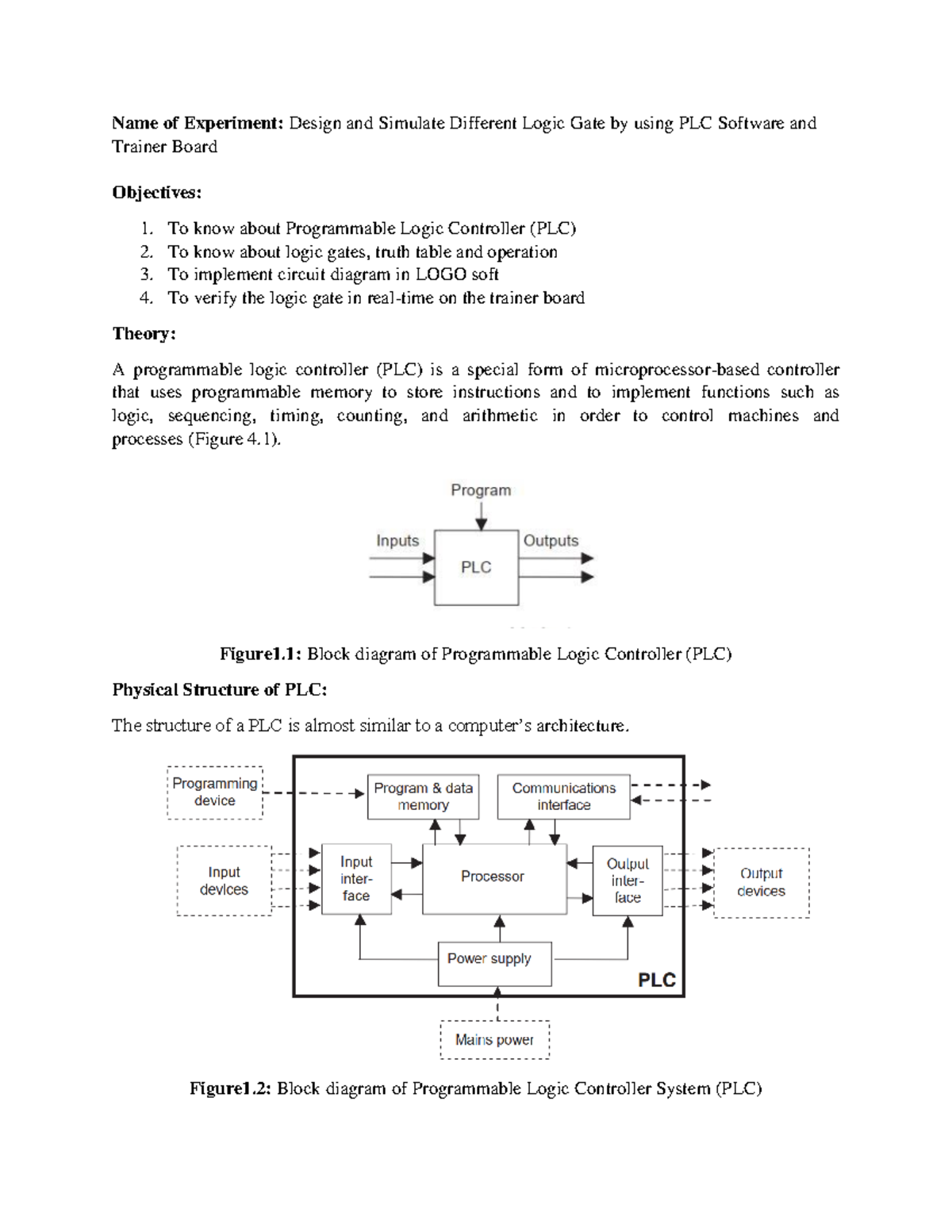 Experiment: Design & Simulation of Logic Gates using PLC Software - Studocu