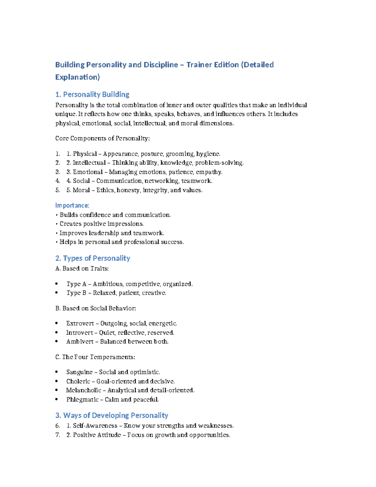 Building Personality & Discipline: Trainer Edition Overview - Studocu