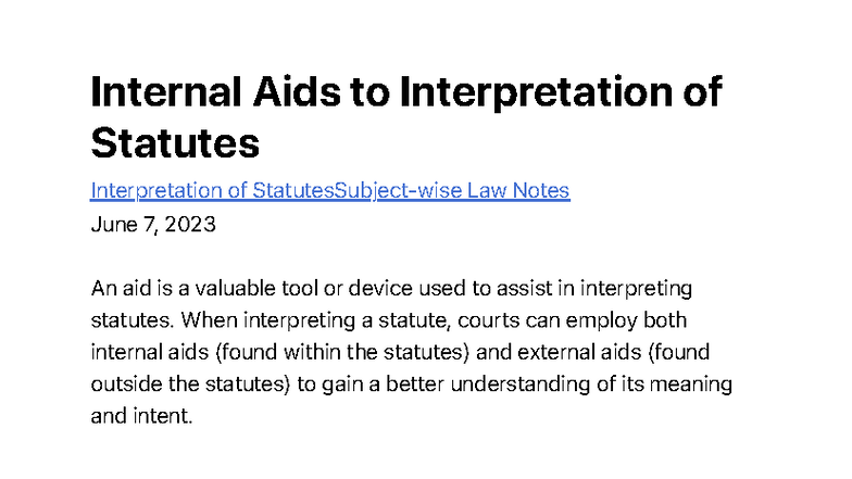 Internal Aids to Statutory Interpretation: Law Notes (B92AD6E0) - Studocu