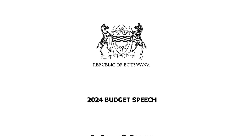 2024 Budget Speech: Transforming Botswana's Economy - Feb 5, 2024 - Studocu