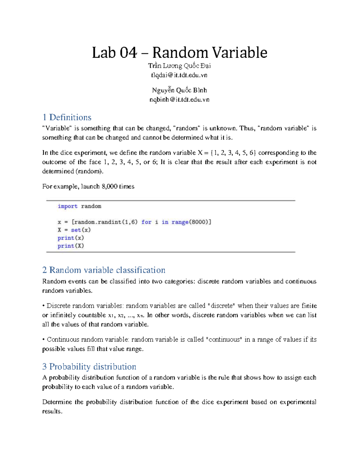 Lab 04: Understanding Random Variables and Their Distributions - Studocu