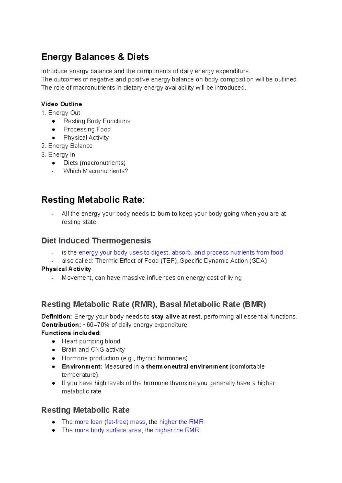 Energy Balances & Diets: Understanding Energy Expenditure and ...
