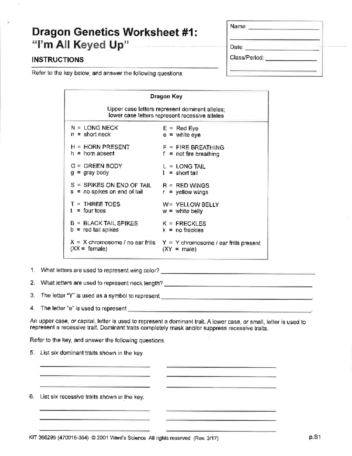 Dragon Genetics Worksheet: Key Traits and Phenotypes (KIT 366295) - Studocu