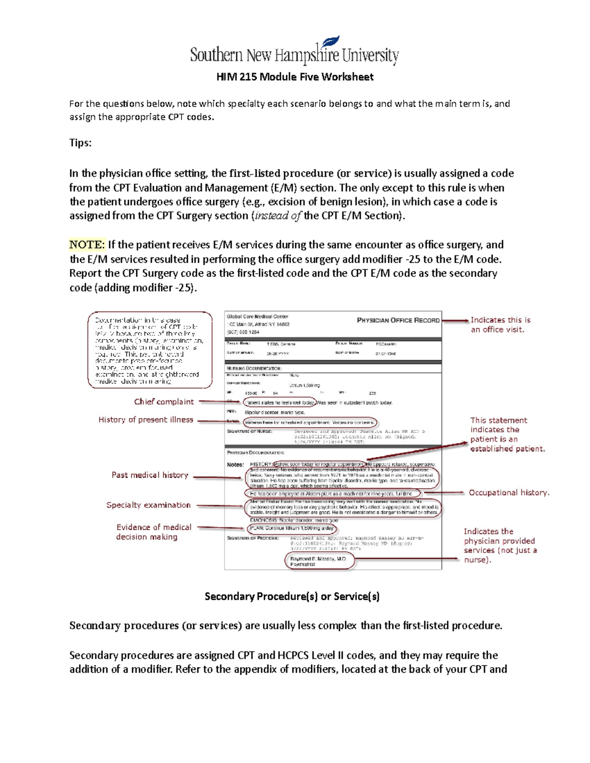 HIM 215 Module 5 Worksheet: CPT Code Assignment and Scenarios - Studocu