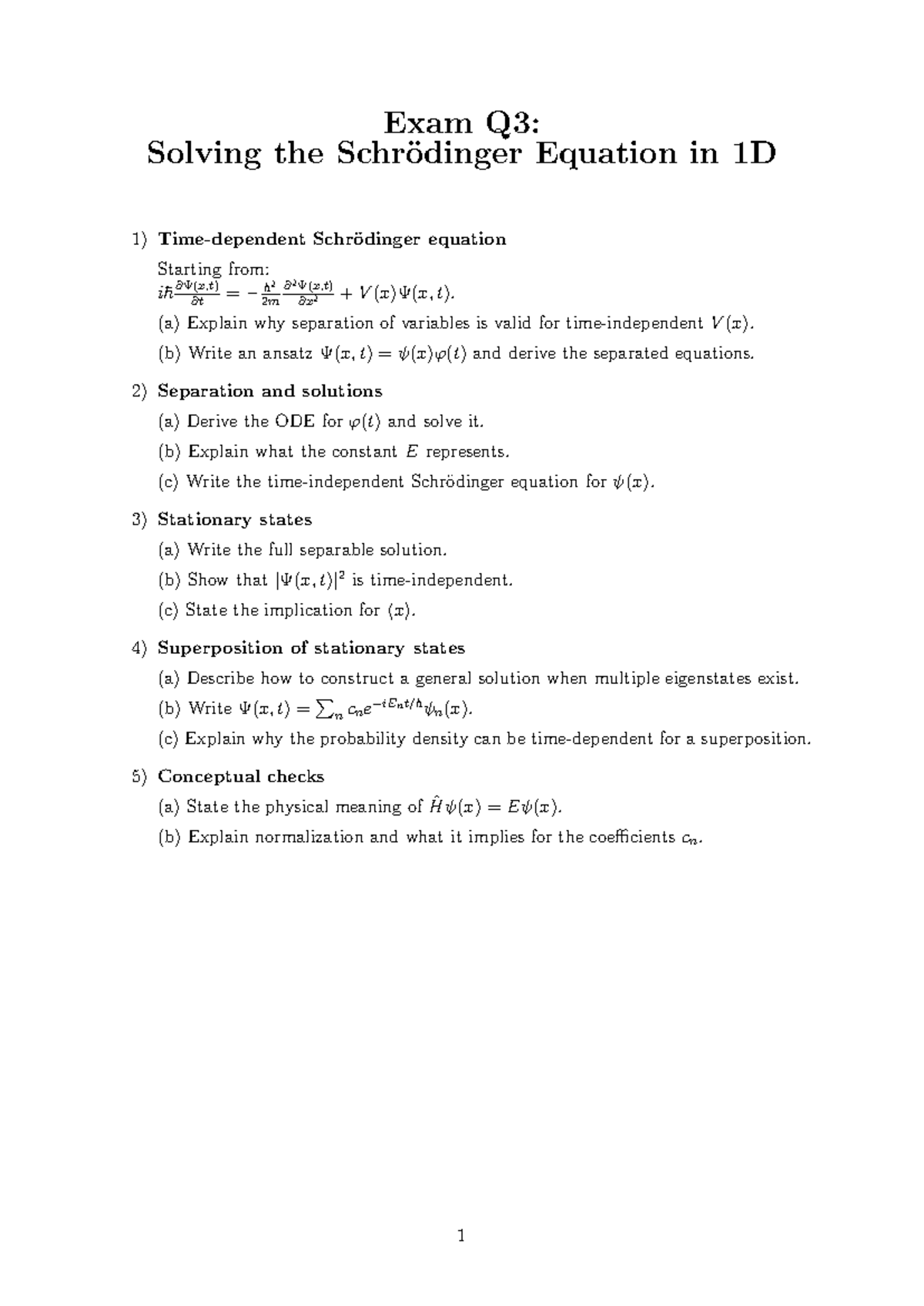 QM 3: Exam Q3 - Solving 1D Quantum Equations and Concepts - Studocu
