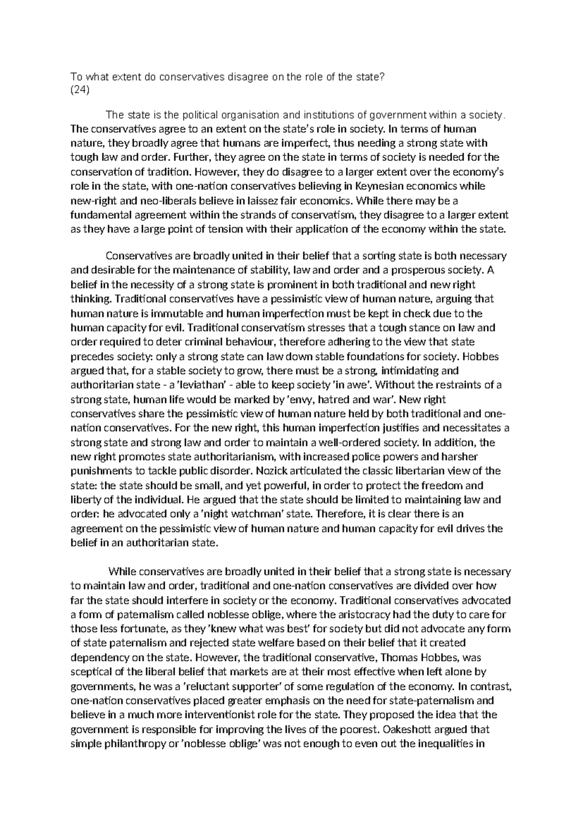 Conservatism and the Role of the State: An Analytical Essay (POL101 ...