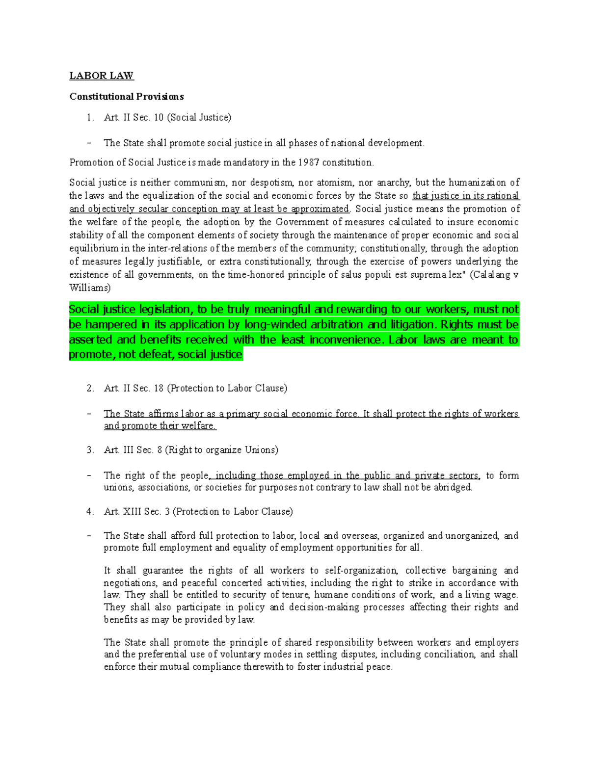 Art 1-11 - Overview of Labor Code & Constitutional Rights - Studocu