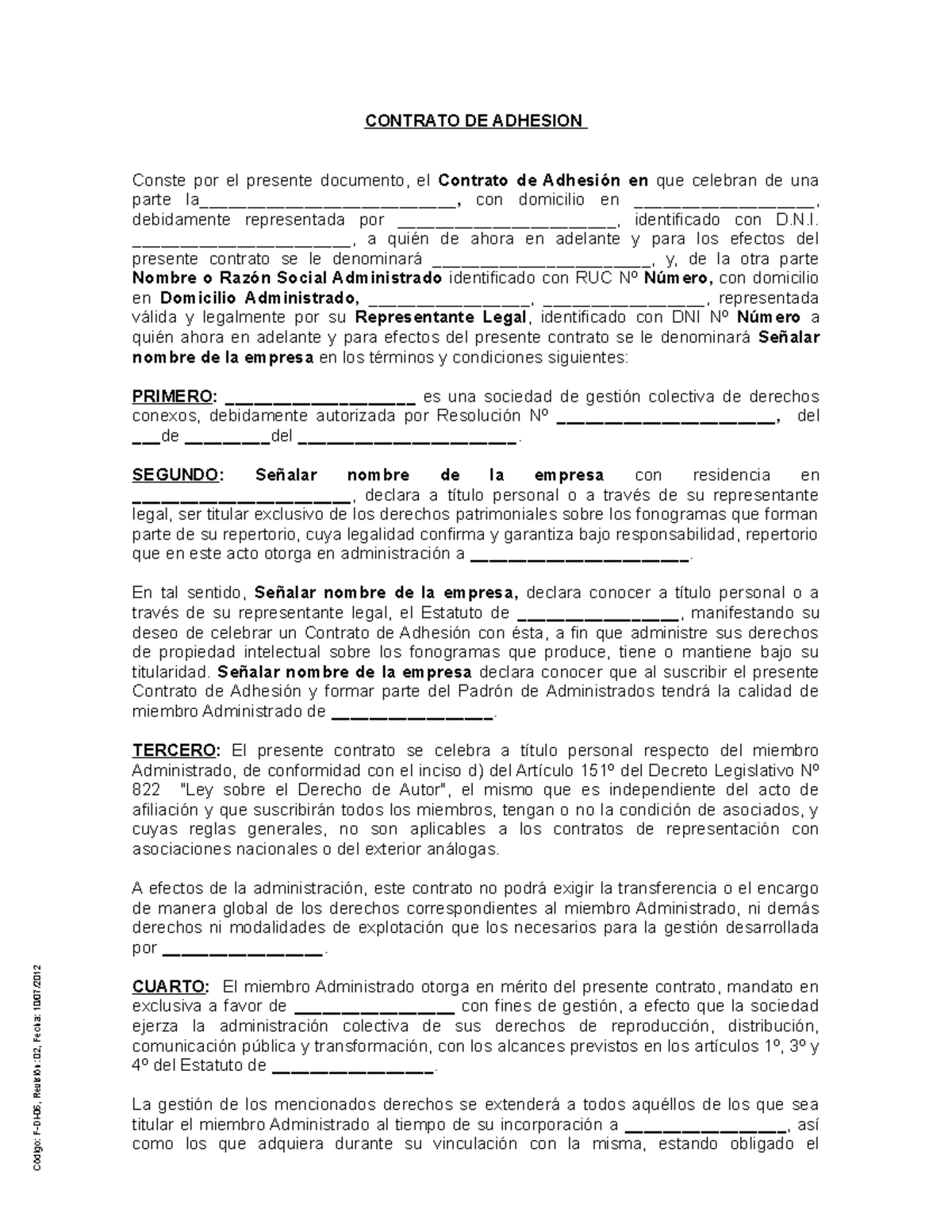 Modelo de Contrato de Adhesión F-DI-06 - Legal y Administrativo - Studocu