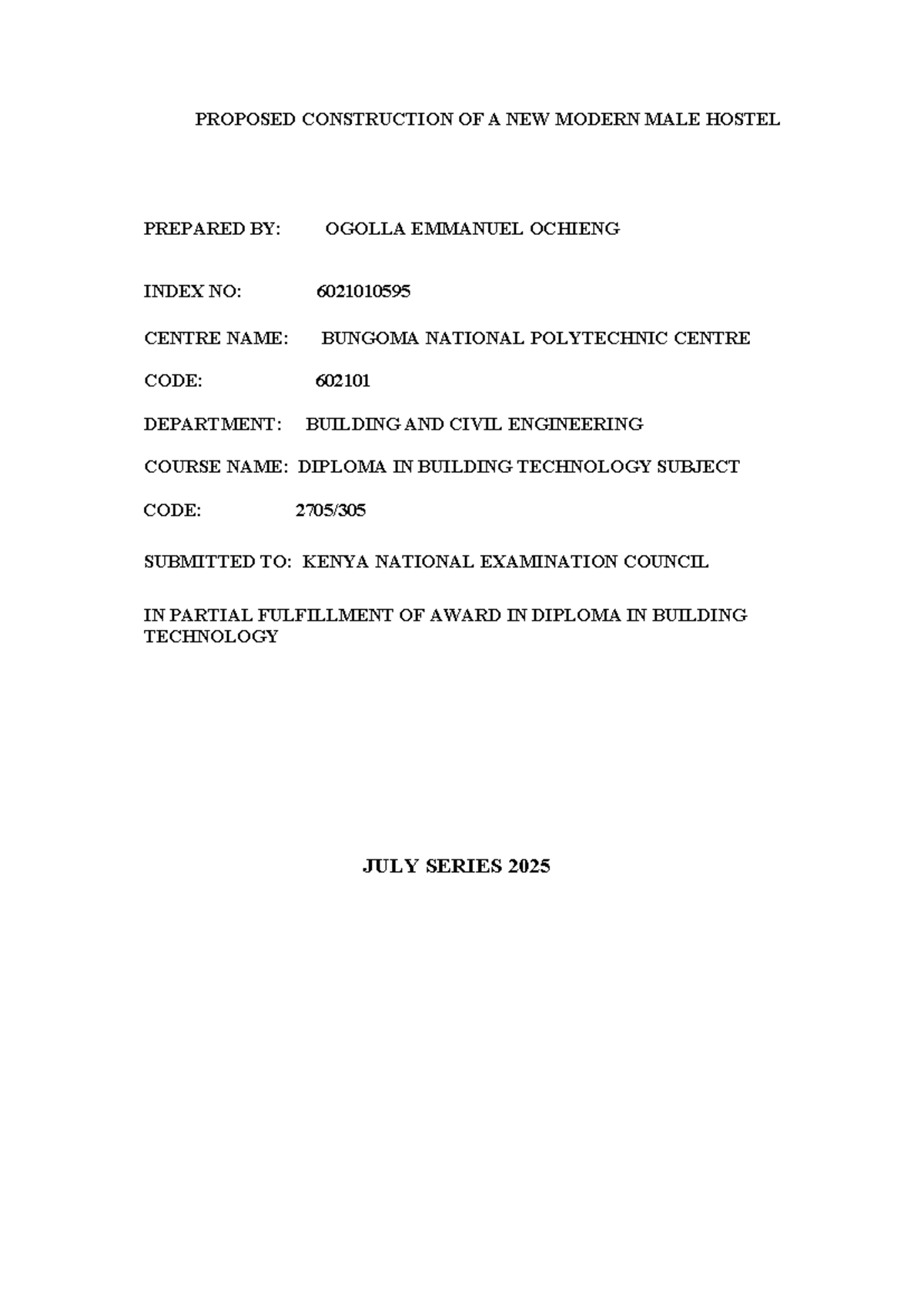 Proposed Construction of Modern Male Hostel at Bungoma Polytechnic ...