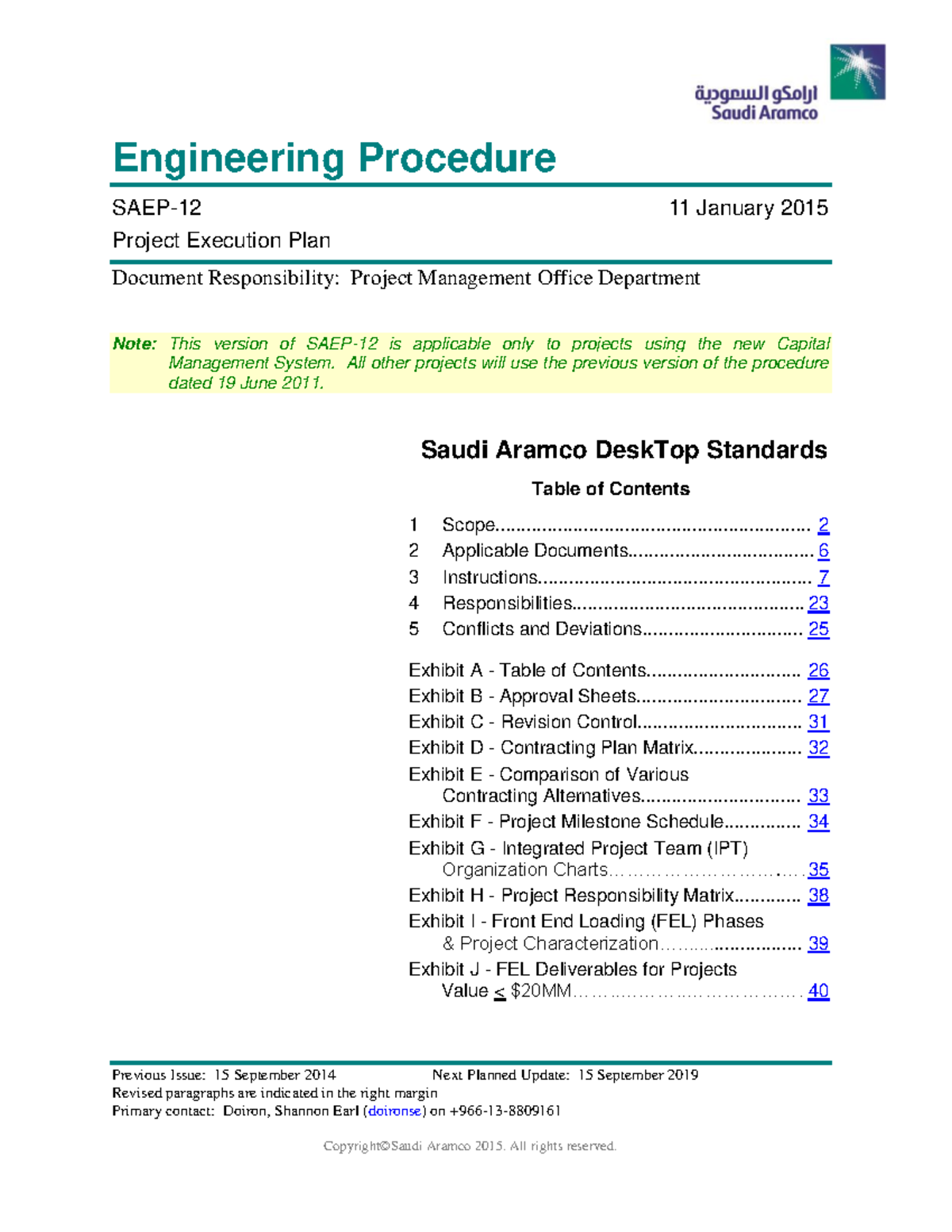 SAEP-12: Project Execution Plan for Capital Management System Projects ...