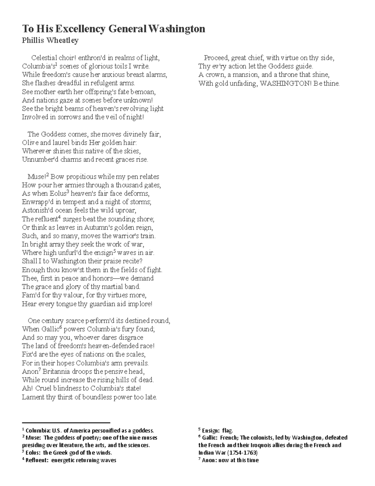 To His Excellency General Washington - To His Excellency General ...